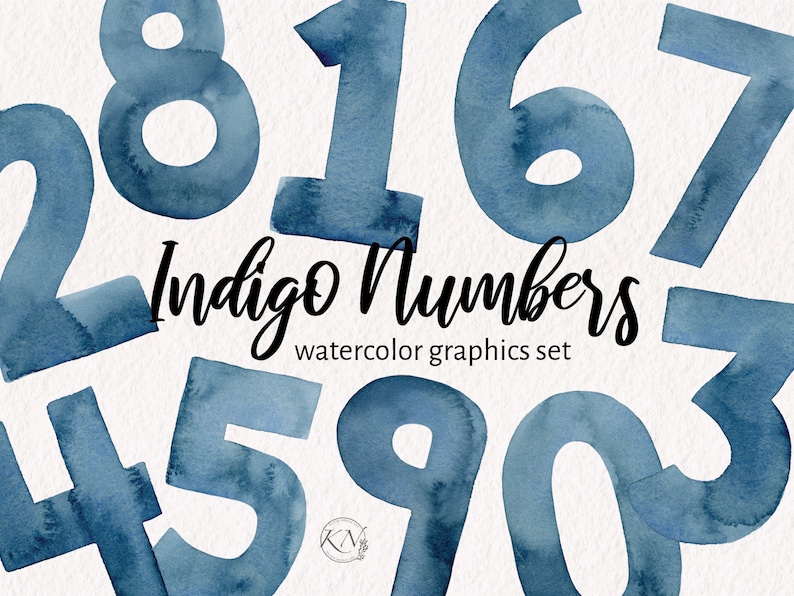 Indigo Dark Blue Watercolor Numbers Clipart PNG Instant Download Number ...