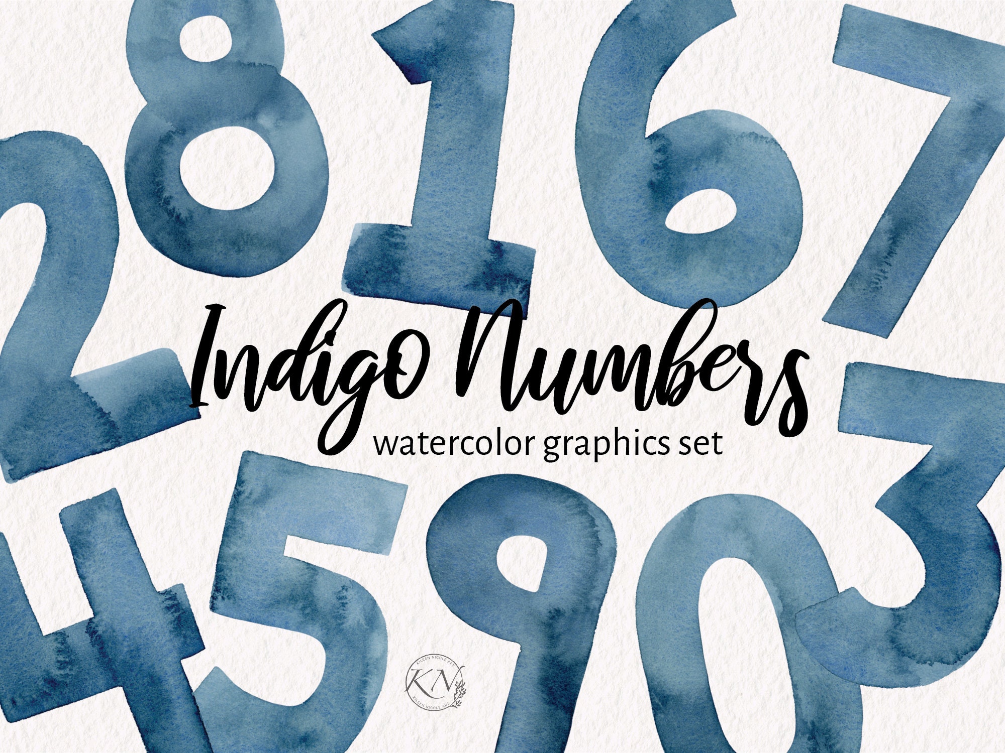 Indigo Watercolor Numbers Clipart - Hand-painted Graphics (PNG Digital ...