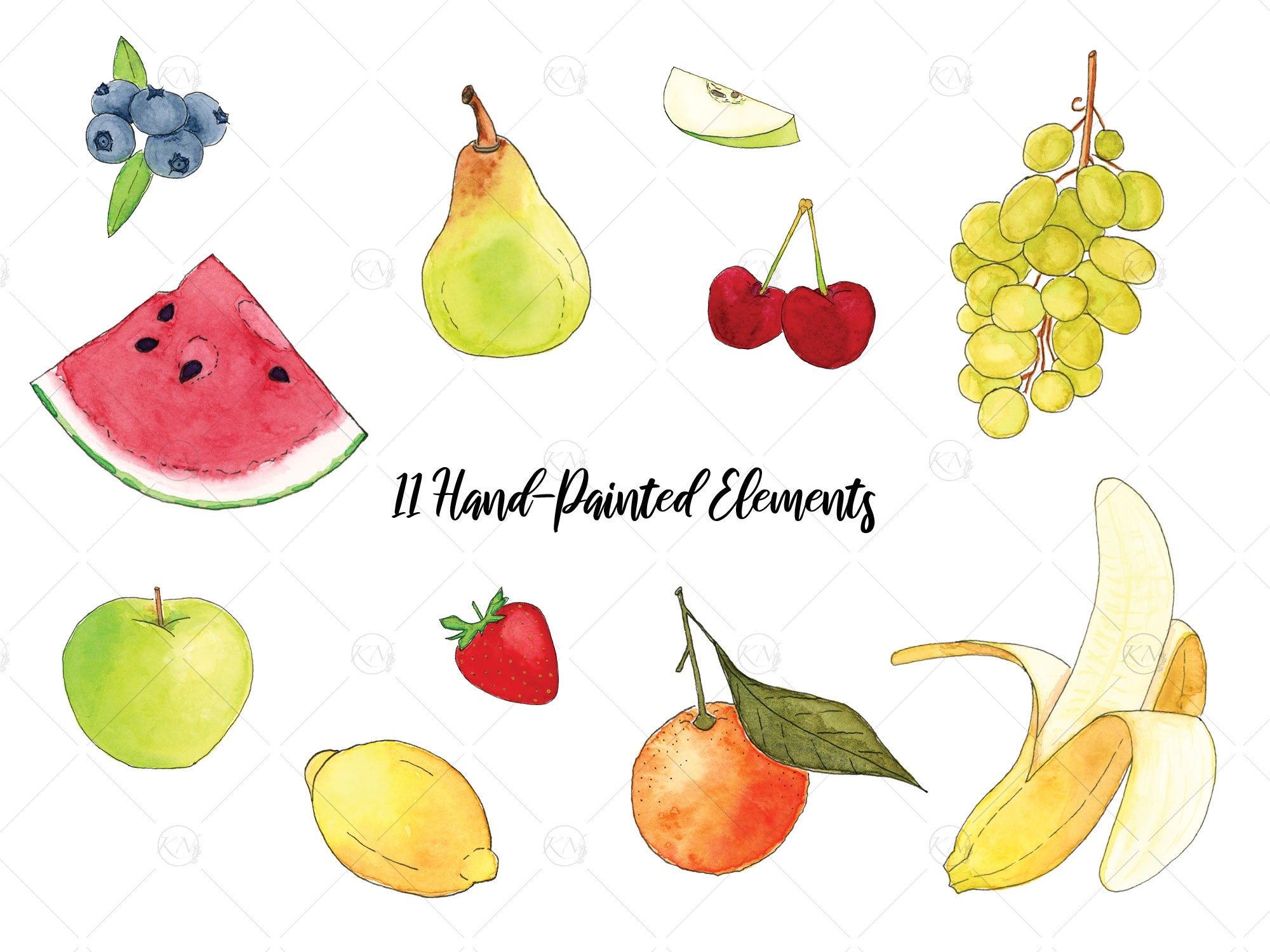 Fresh Fruit Watercolor Clipart - PNG Instant Download - Banana ...