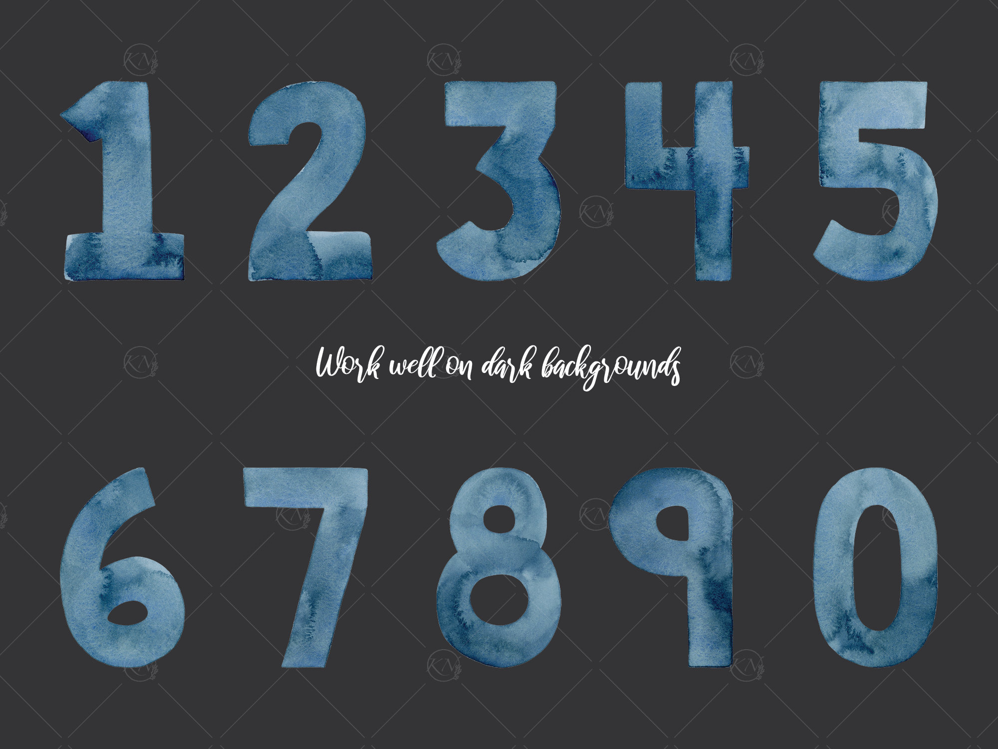 Indigo Dark Blue Watercolor Numbers Clipart - PNG Instant Download ...