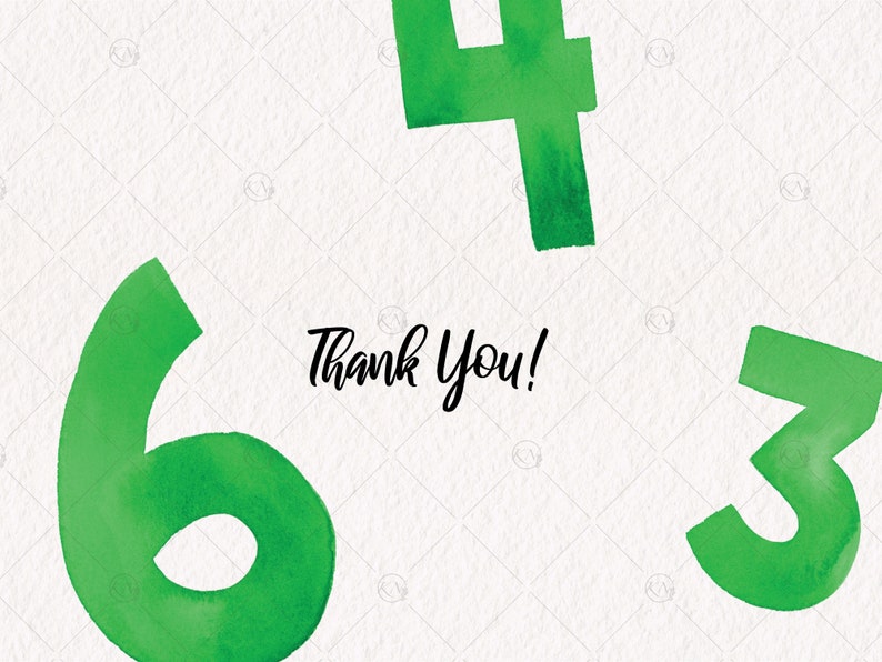 Green Watercolor Numbers Clipart – Hand-painted Graphics (PNG Instant ...