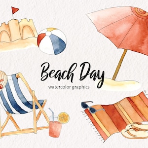Watercolor Beach Day Clipart - PNG Instant Download - Summer - Vacation ...