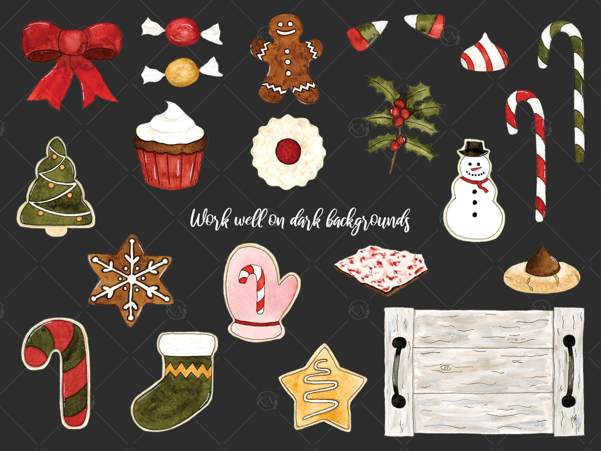 Christmas Treats Watercolor Clipart - PNG Instant Download - Xmas ...
