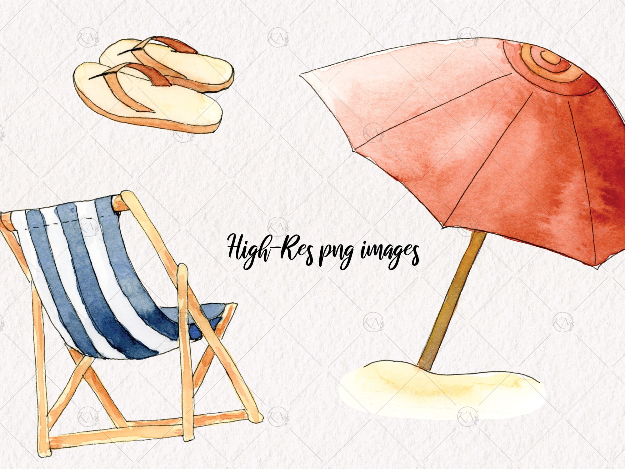 Watercolor Beach Day Clipart - PNG Instant Download - Summer - Vacation ...