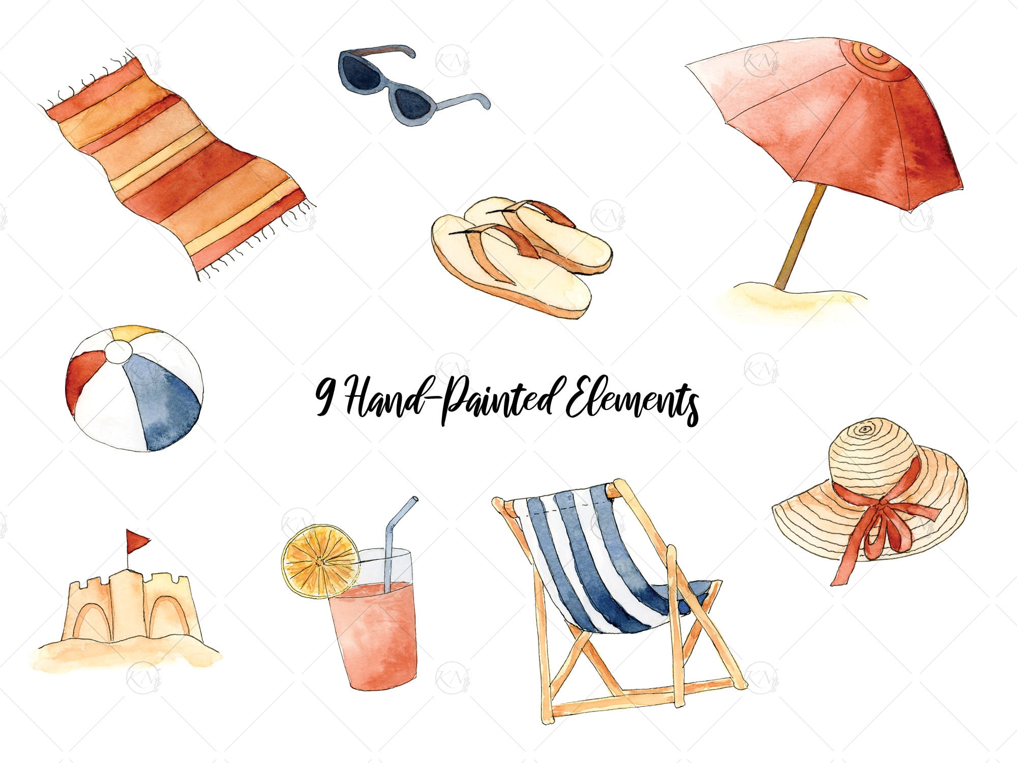 Watercolor Beach Day Clipart - PNG Instant Download - Summer - Vacation ...