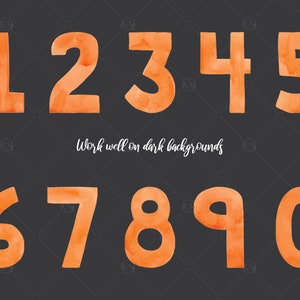 Orange Watercolor Number Clipart – Hand-painted Graphics (PNG, Digital ...