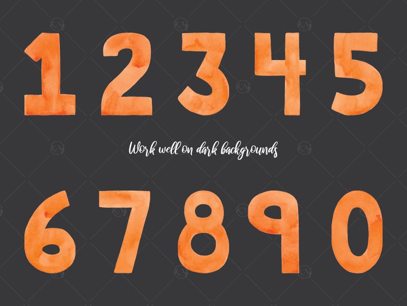 Orange Watercolor Numbers Clipart - PNG Instant Download - Number ...
