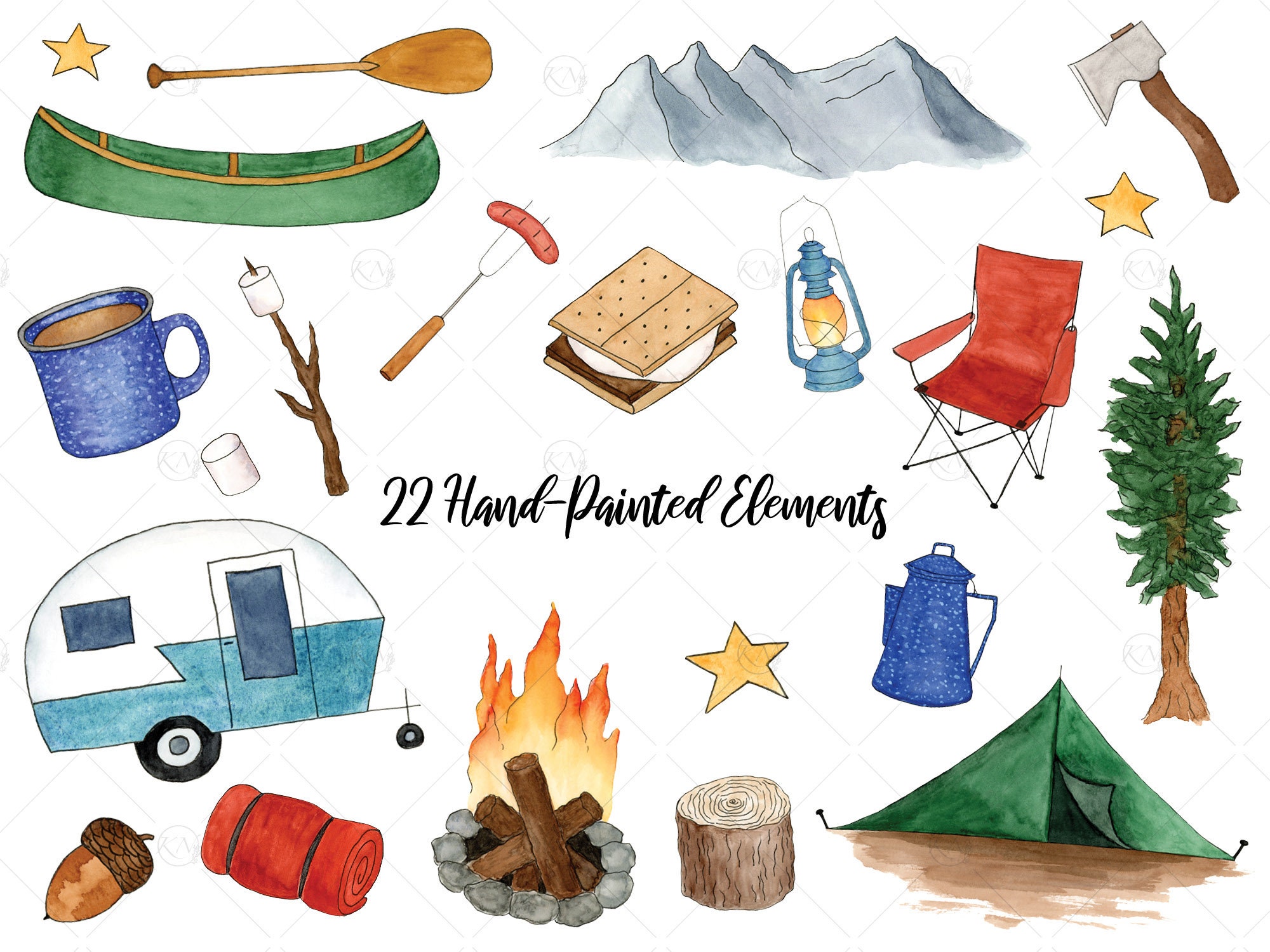 Watercolor Camping Clipart - PNG Instant Download - Tent - Camper ...