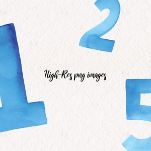 Blue Watercolor Numbers Clipart – Hand-painted Graphics (PNG, Digital ...
