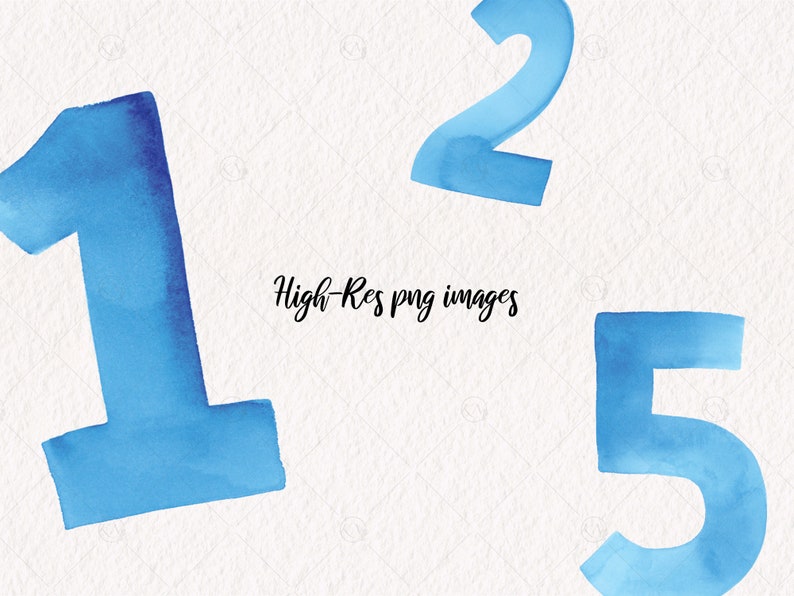 Blue Watercolor Numbers Clipart - PNG Instant Download - Number ...