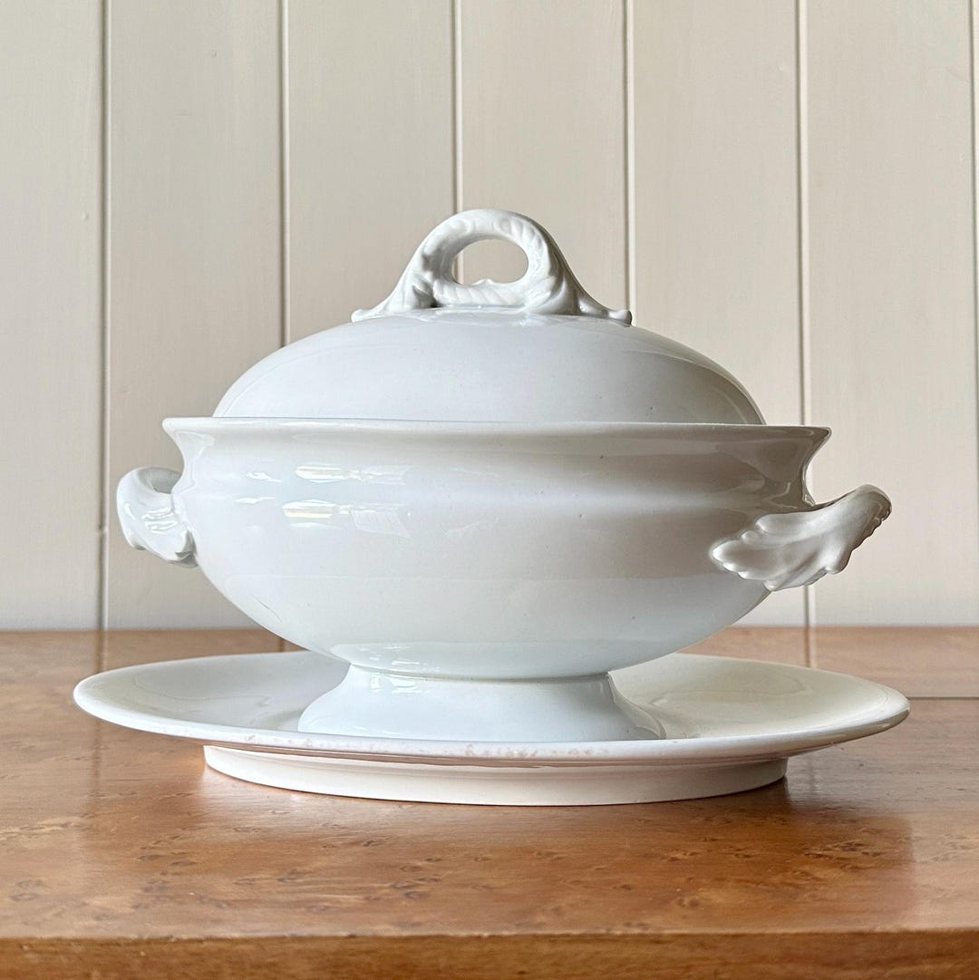 Antique French Soup Tureen With Lid, White Ironstone, Vintage Kitchen ...