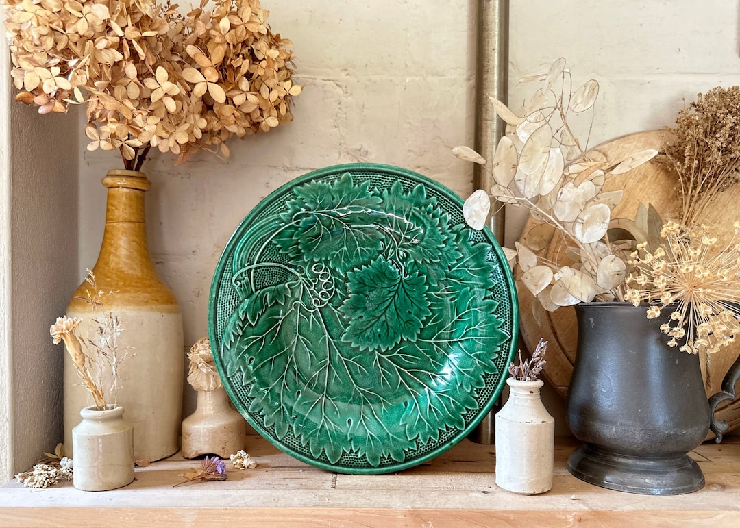 Antique Davenport Plate, Majolica Pottery, Vine Leaf Pattern, Regency ...