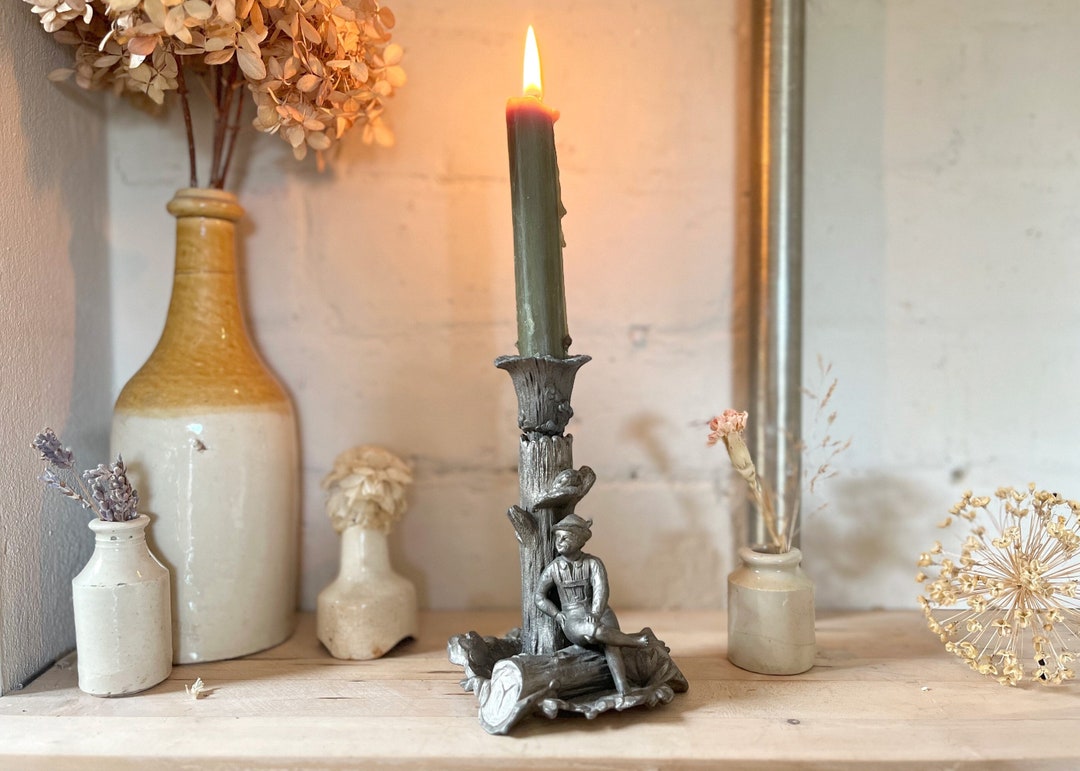 Antique Bavarian Candlestick, Pewter Candle Holder, Boy Figurine ...