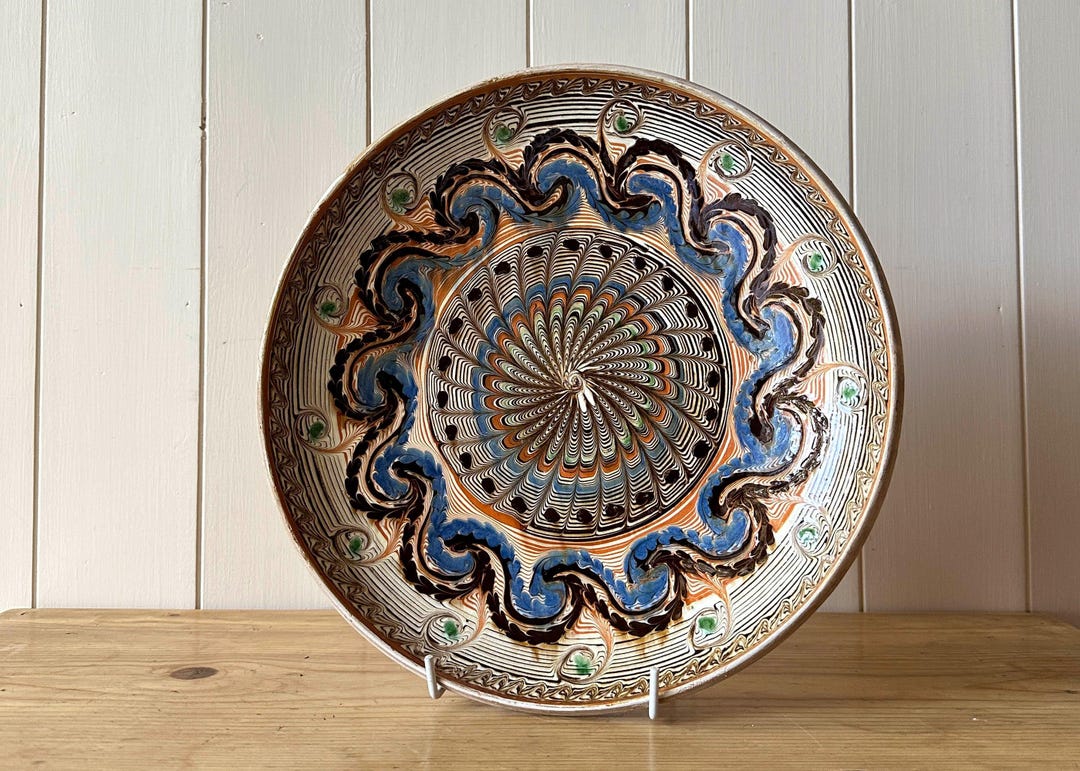 Romanian Clay Bowl Horezu Pottery, Marble Drip Glaze, Hand Thrown ...