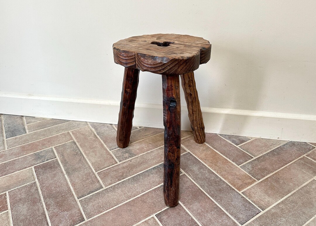 Three-legged Milk Stool, Rustic French Step, Twist Legs, Vintage Decor ...