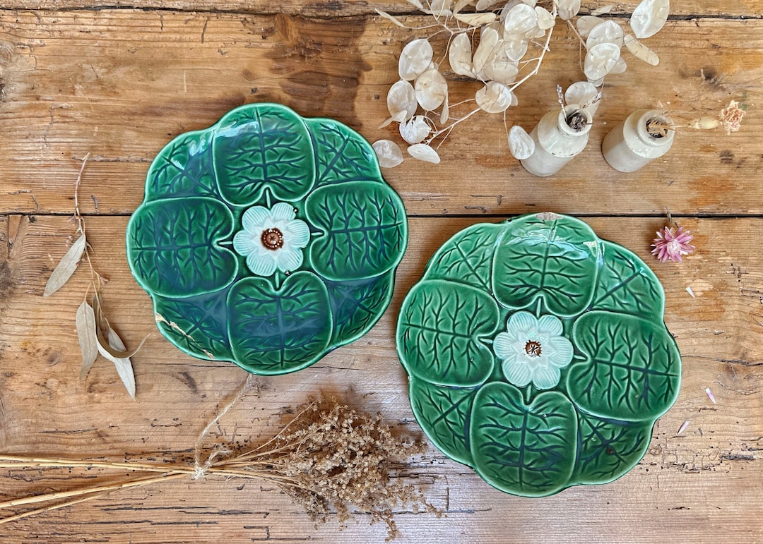 Pair of Water Lily Plates, Majolica Ware, Adams & Bromley, Regency Era ...