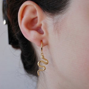 Clip on Earrings, Gold Snake Dangle Earrings, Hypoallergenic, Nickel Free, Snake Huggie Earrings ...