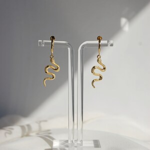 Clip on Earrings, Gold Snake Dangle Earrings, Hypoallergenic, Nickel Free, Snake Huggie Earrings ...