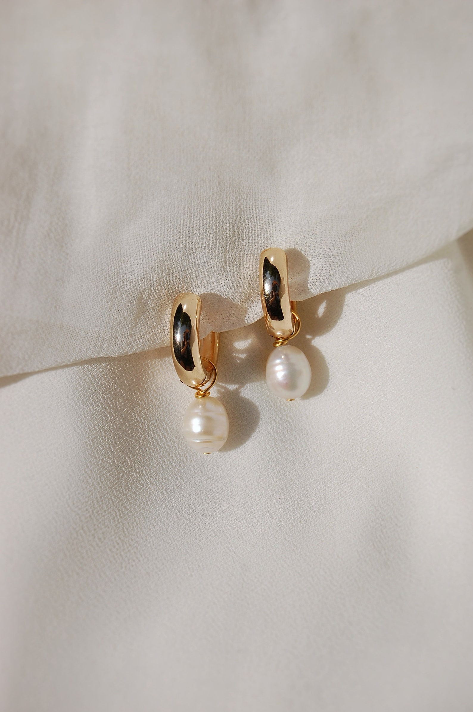 Clip on Huggie Hoop Earrings, Pearl Hoop Earrings, Pearl Drop Hoops ...