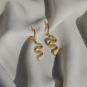 Clip on Earrings, Gold Snake Dangle Earrings, Hypoallergenic, Nickel Free, Snake Huggie Earrings ...