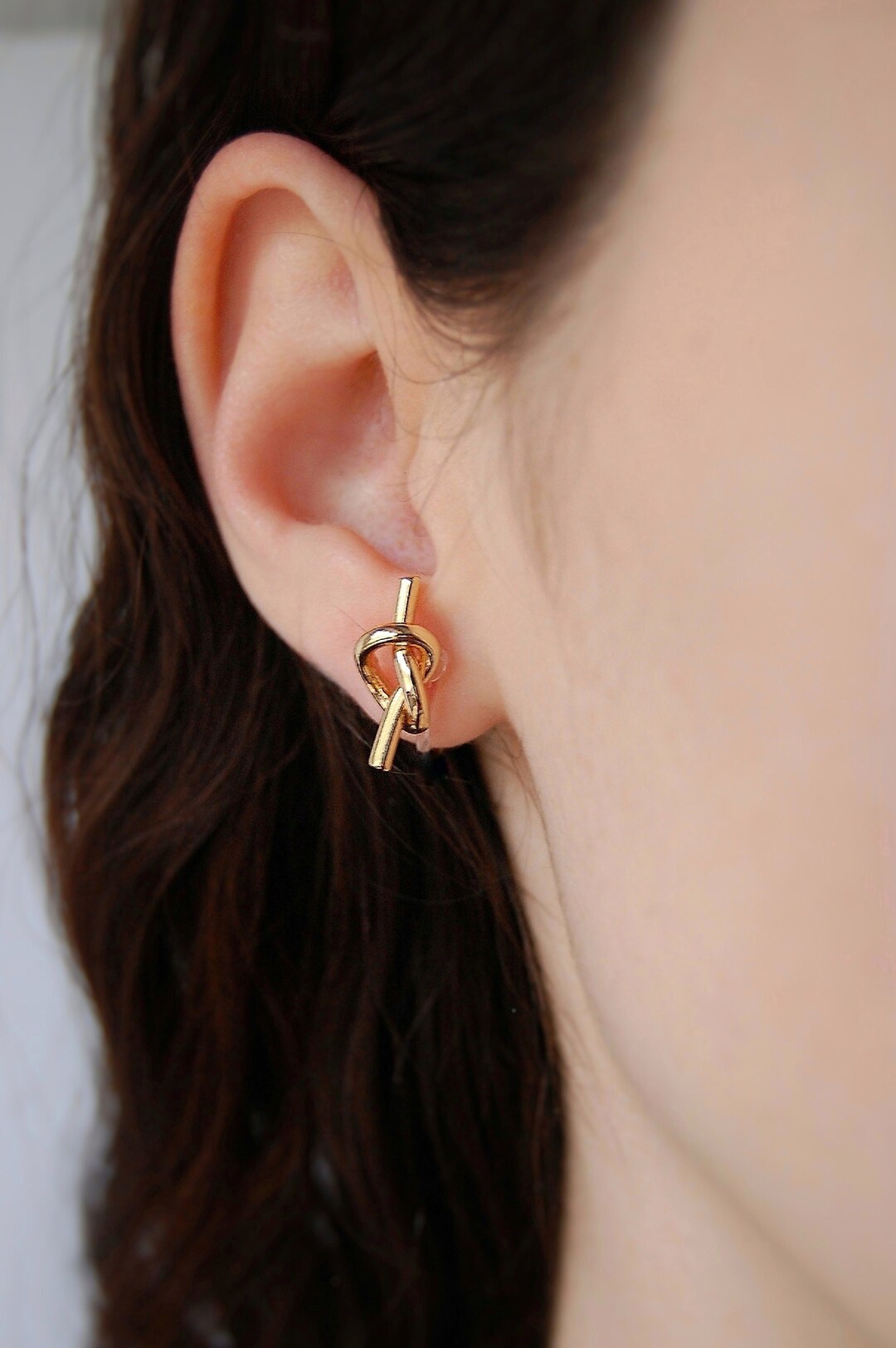 18k Gold Stud Clip on Earrings, Rope Knot Stud Earrings, Twisted Rope Studs, Dainty Minimalist ...