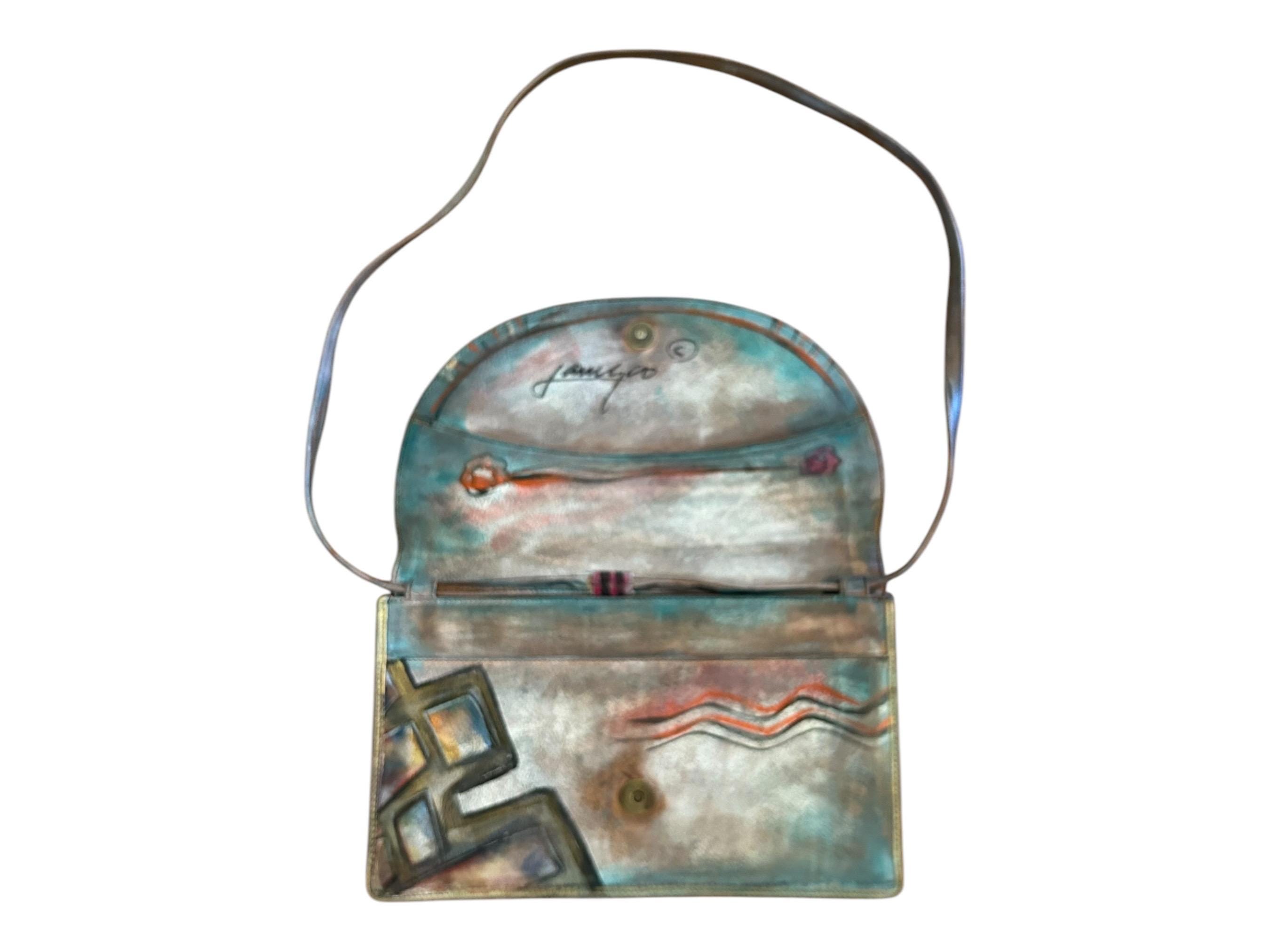 Signed Jane Yoo Purse. Hand Painted Leather Crossbody. 1980s Shoulder ...
