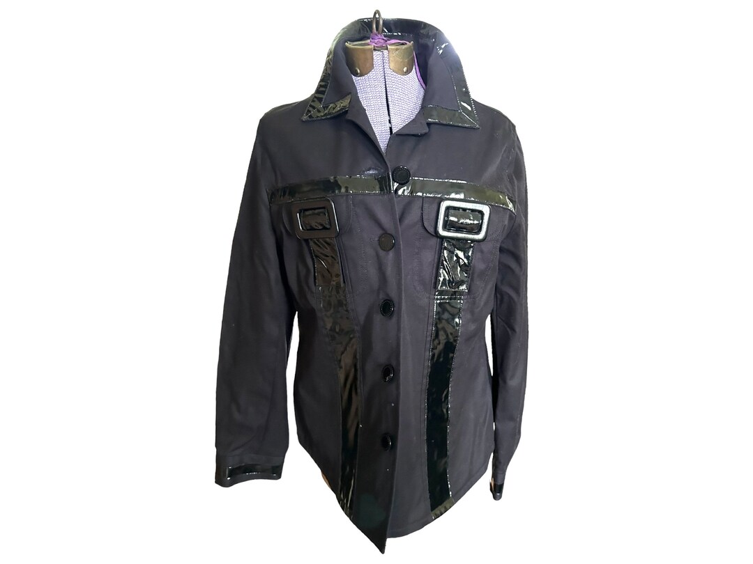 Laura Ashley Buckle Jacket. Patent Leather Trimmed. NWT. Womens Vintage ...