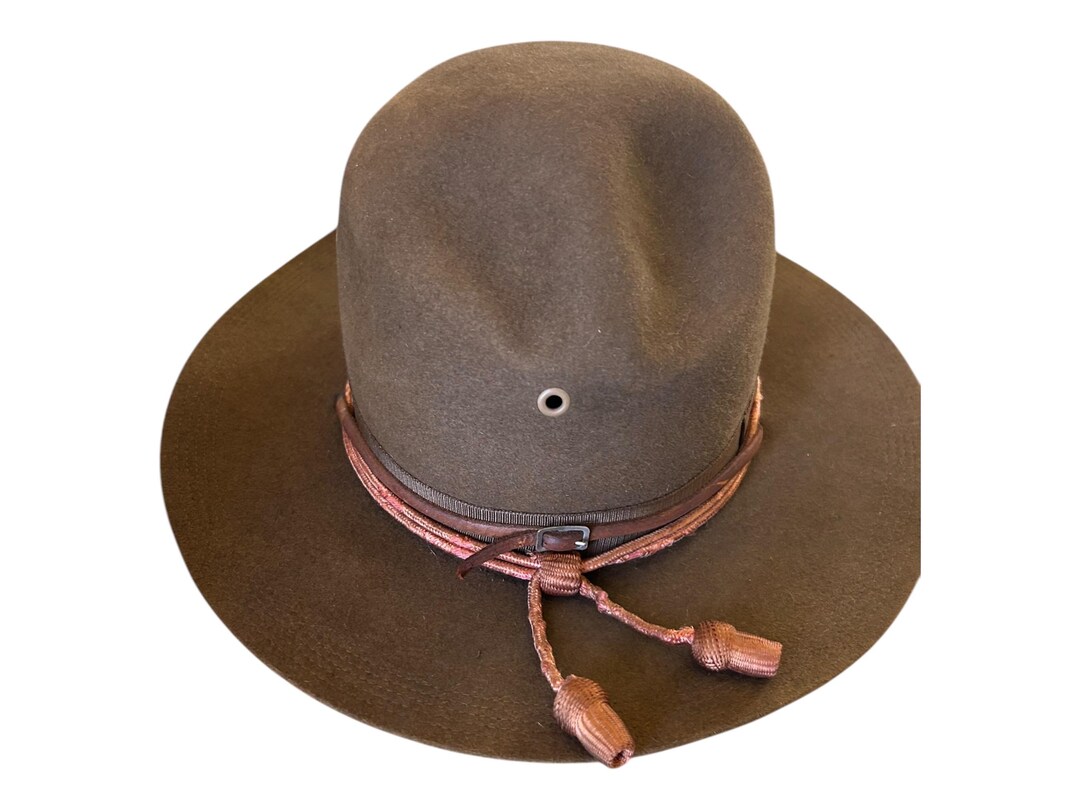 WW2 Military Campaign Hat. Brown Felt. Vented. Leather Band. Size 7.5 ...