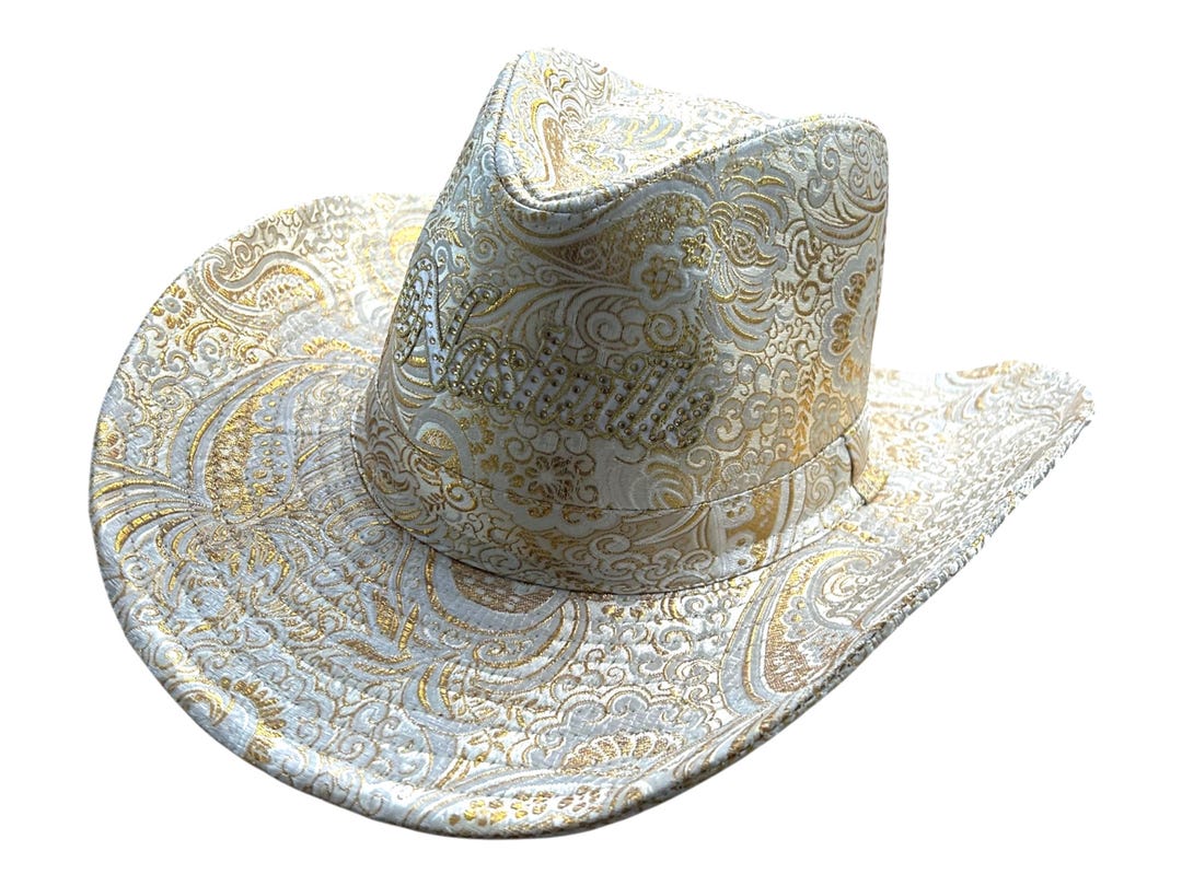 Western Cowgirl Hat. “nashville” Womens Gold With Silver Threading ...