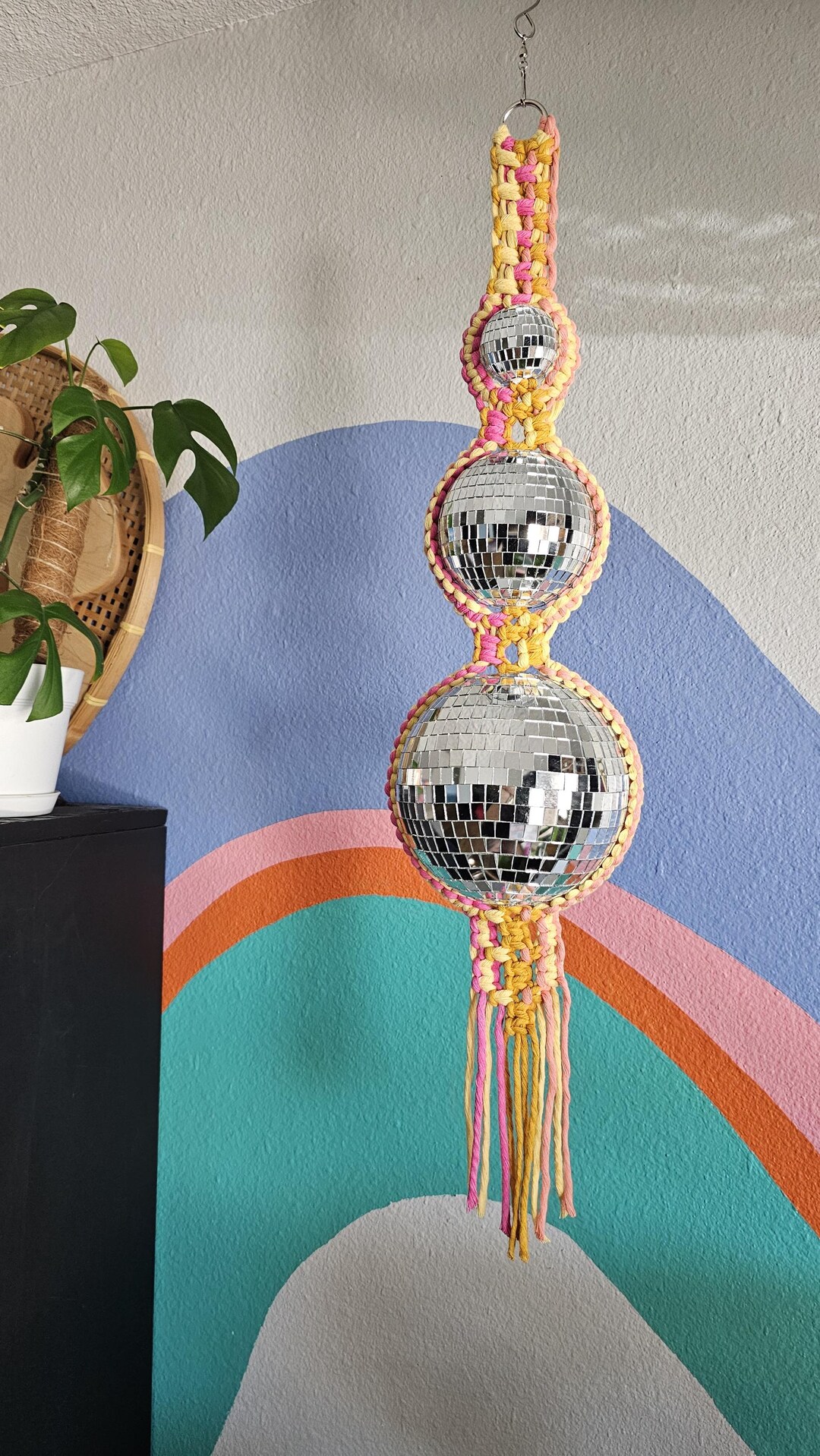 3 Tier Macrame Disco Hanging '246' Disco Spinner, Disco Decor, Disco ...
