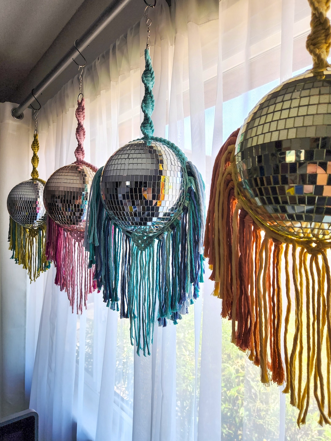 Disco Fringe Ball- Macrame Disco Hanger - Fringe Ball -disco Ball ...