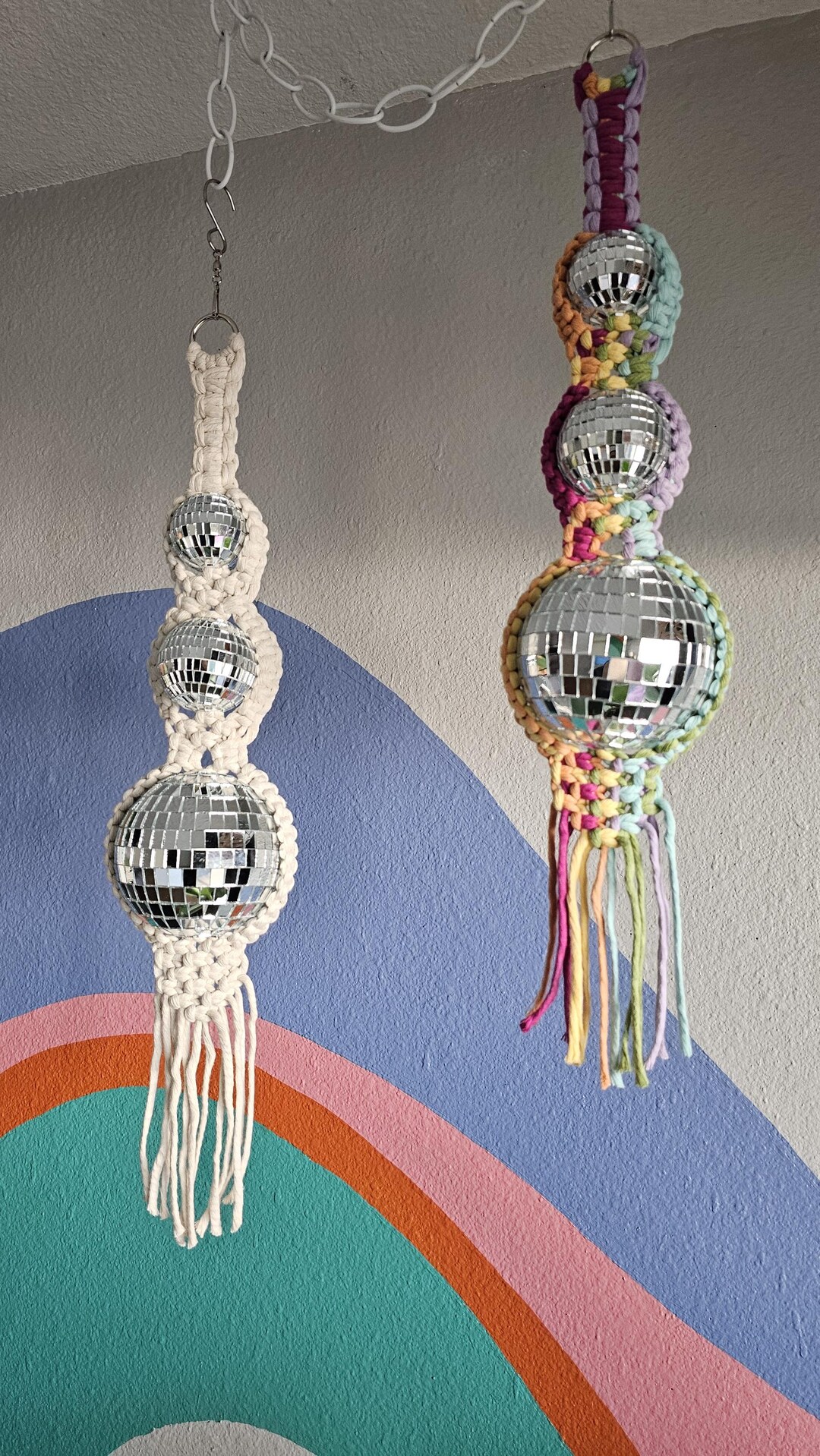 Mini 3 Tier Macrame Disco Hanging '234' Disco Spinner, Disco Decor ...