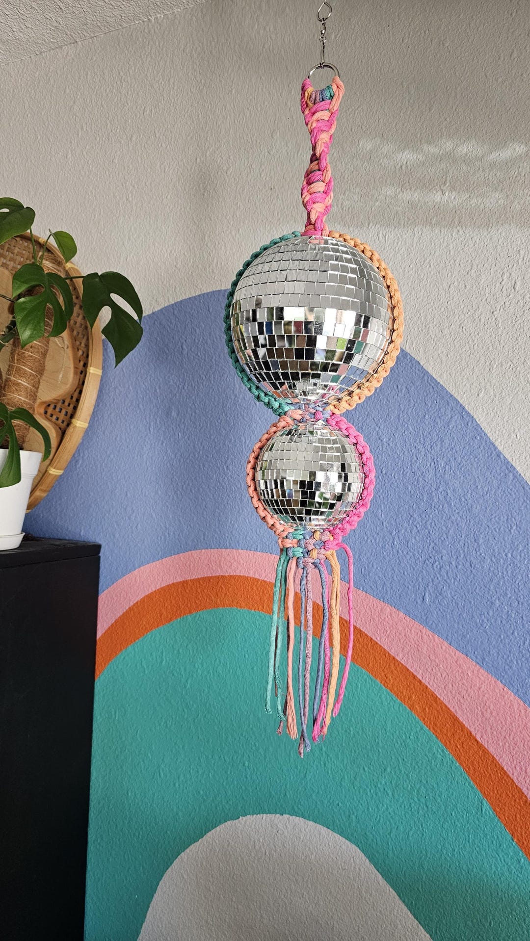 2 Tier - 64- Custom Macrame Disco Hanging - Disco Spinner, Disco Decor ...