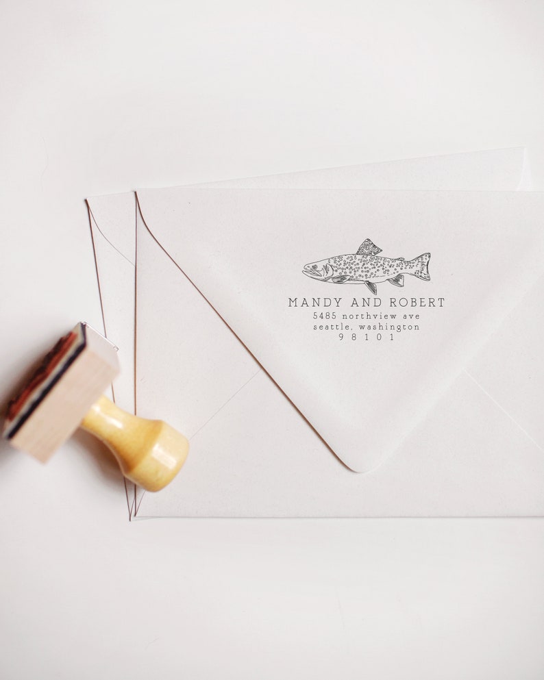 Fly Fishing Address Stamp Custom Trout Stamp Minimalist | Etsy