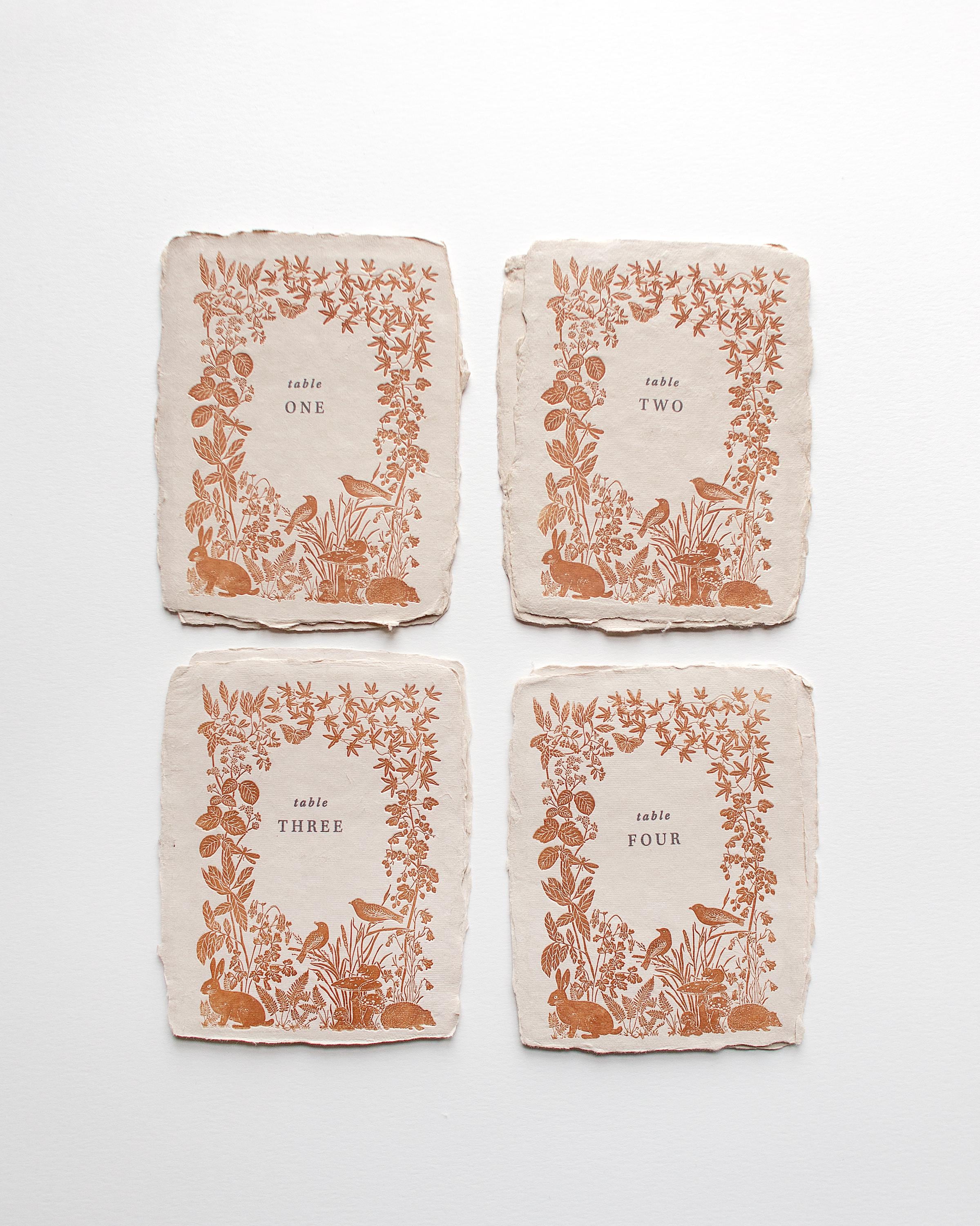 Letterpressed Botanical Table Numbers, Wildflowers and Birds, Floral ...