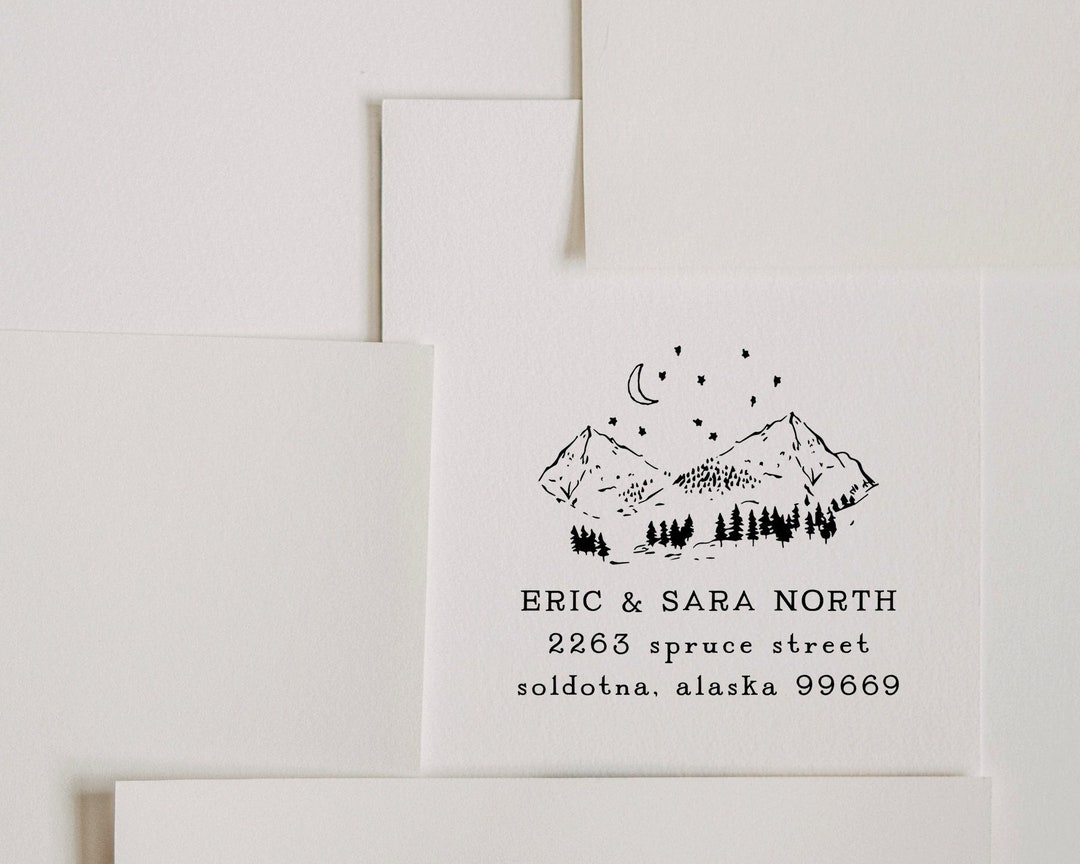 Mountain Return Address Stamp | Custom Mountain Stamp | Minimalist ...