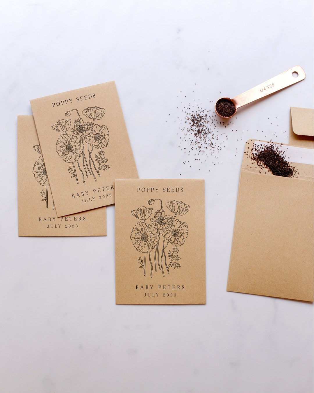 Poppy Seed Envelopes, Baby Shower Favors, Hand Drawn Iceland Poppies ...