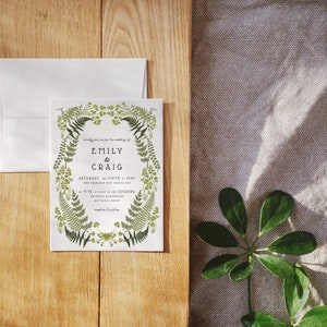 FERN SERIES, Woodland Ferns Invitation, Whimsical Fern Wedding, Hand ...