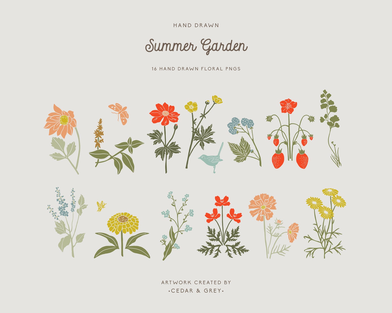 Summer Garden Clip Art Gardening Set Botanic Flowers | Etsy