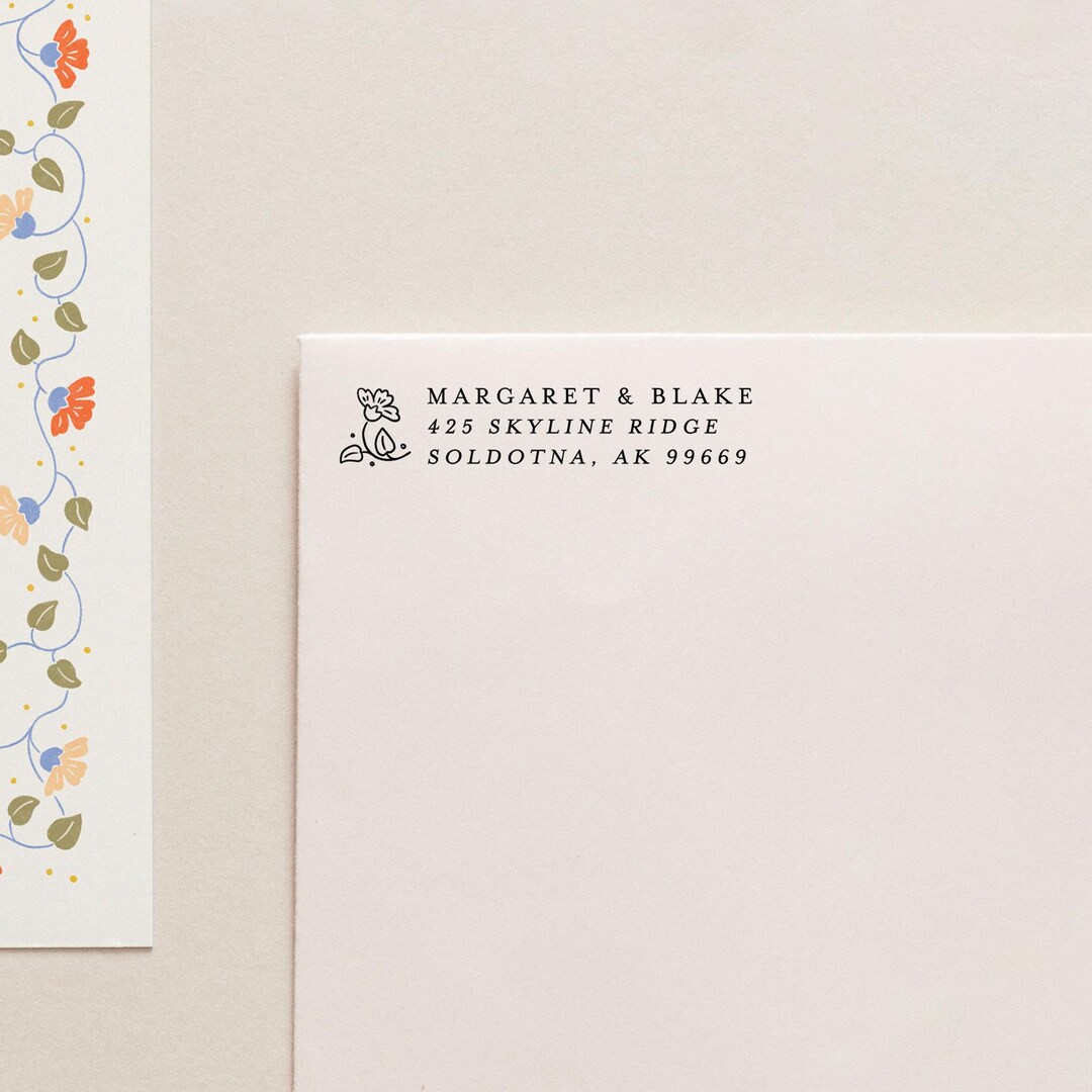 Floral Sprig Address Stamp, Winter Stamp, Scandinavian Return Address ...