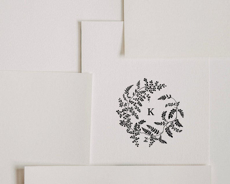 Wild Ferns Monogram Stamp, Custom Initials Fern Stamp, Fern Wreath ...