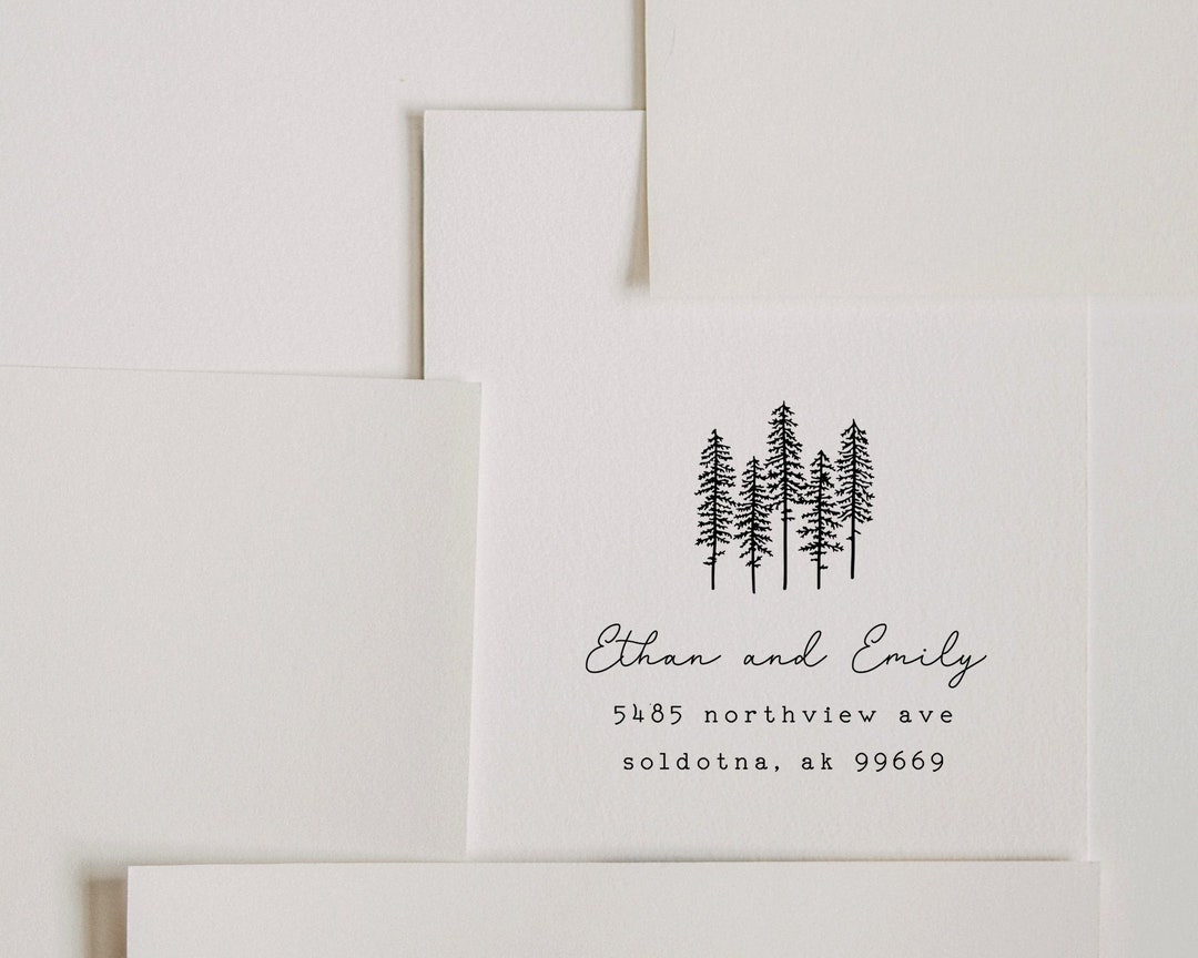 Trees Return Address Stamp | Custom Pine Tree Stamp | Minimalist ...