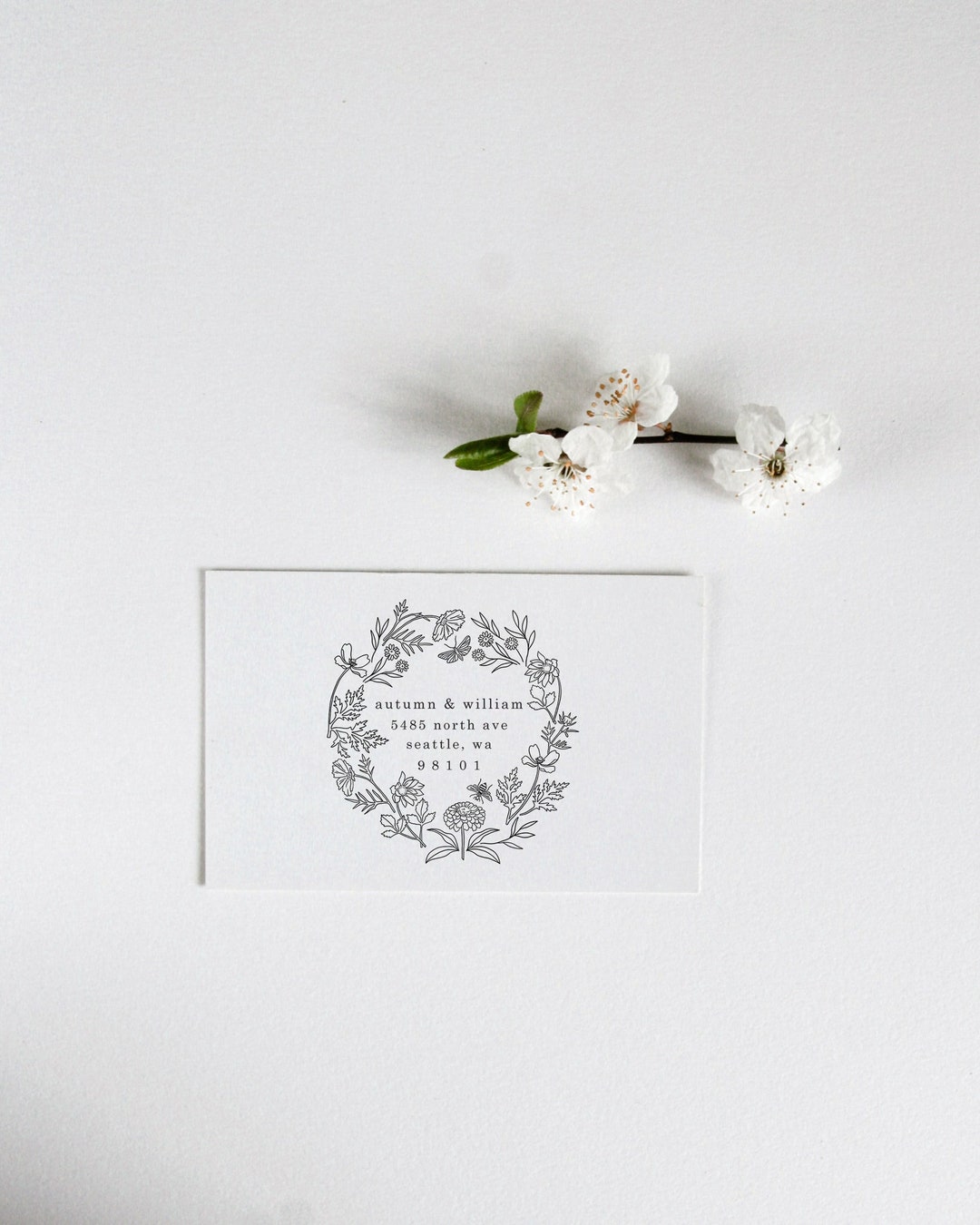 BOTANICAL GARDEN SERIES, Flower Wreath Address Stamp, Floral Address ...