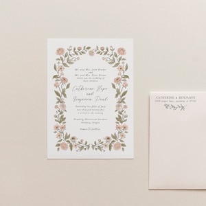 Rose Border Wedding Invitation, Rose Wreath Invite, Wildflower Wedding ...