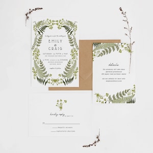 FERN SERIES, Woodland Ferns Invitation, Whimsical Fern Wedding, Hand ...