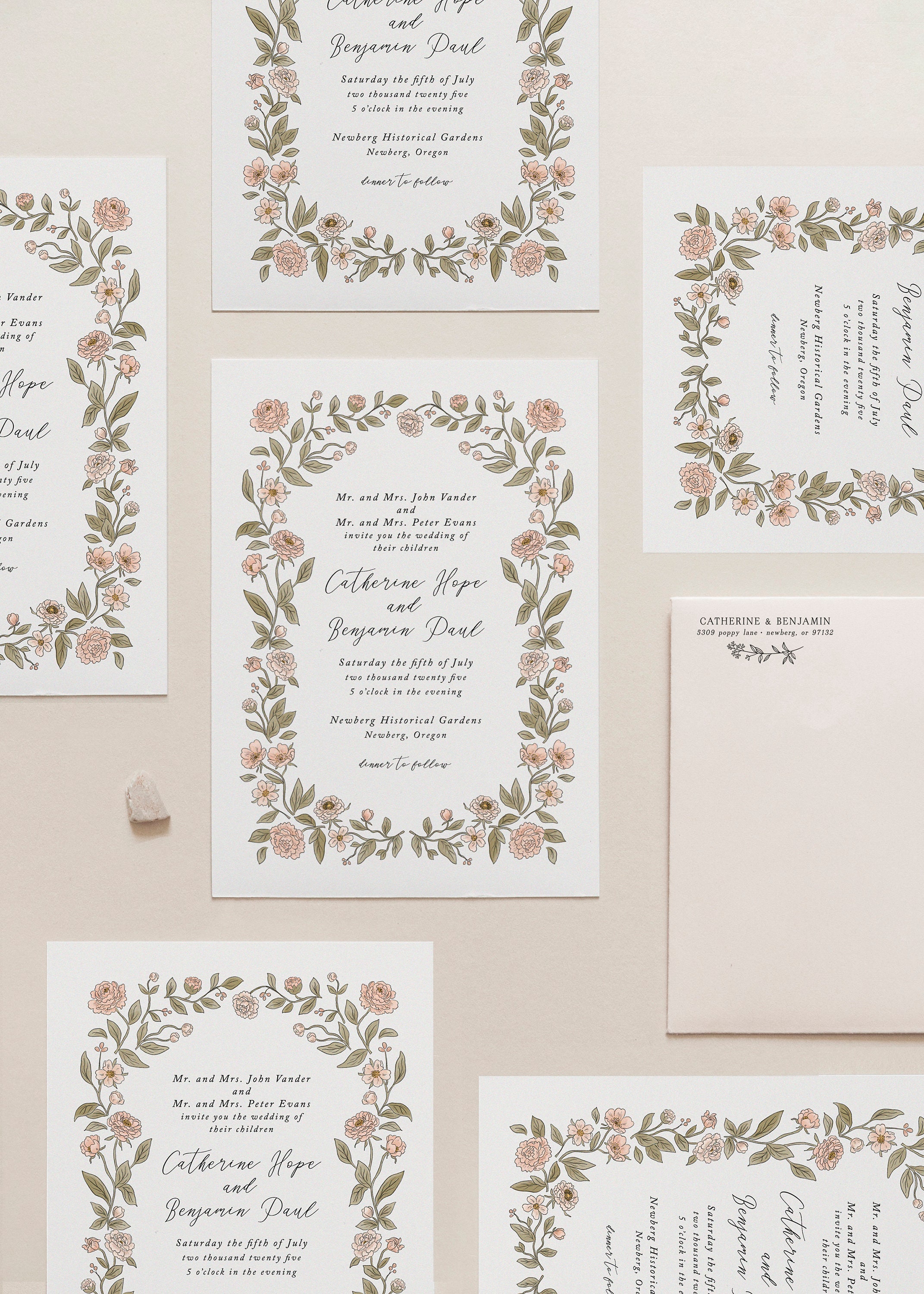 Rose Border Wedding Invitation, Rose Wreath Invite, Wildflower Wedding ...