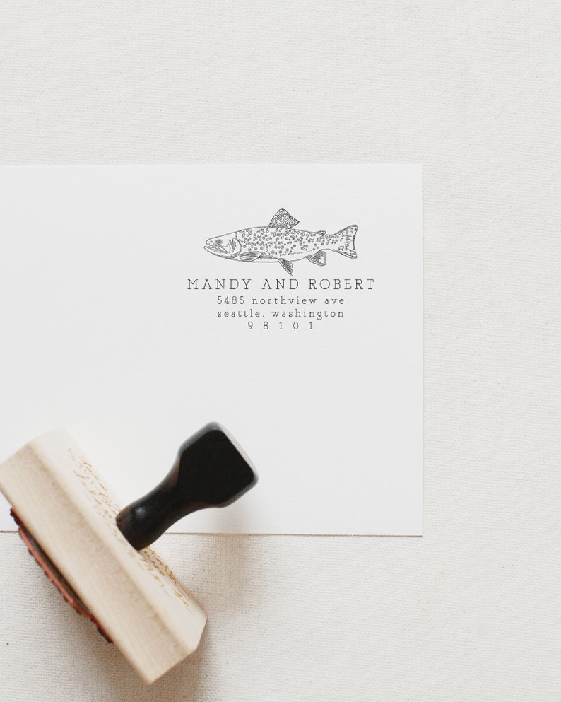Fly Fishing Address Stamp Custom Trout Stamp Minimalist | Etsy