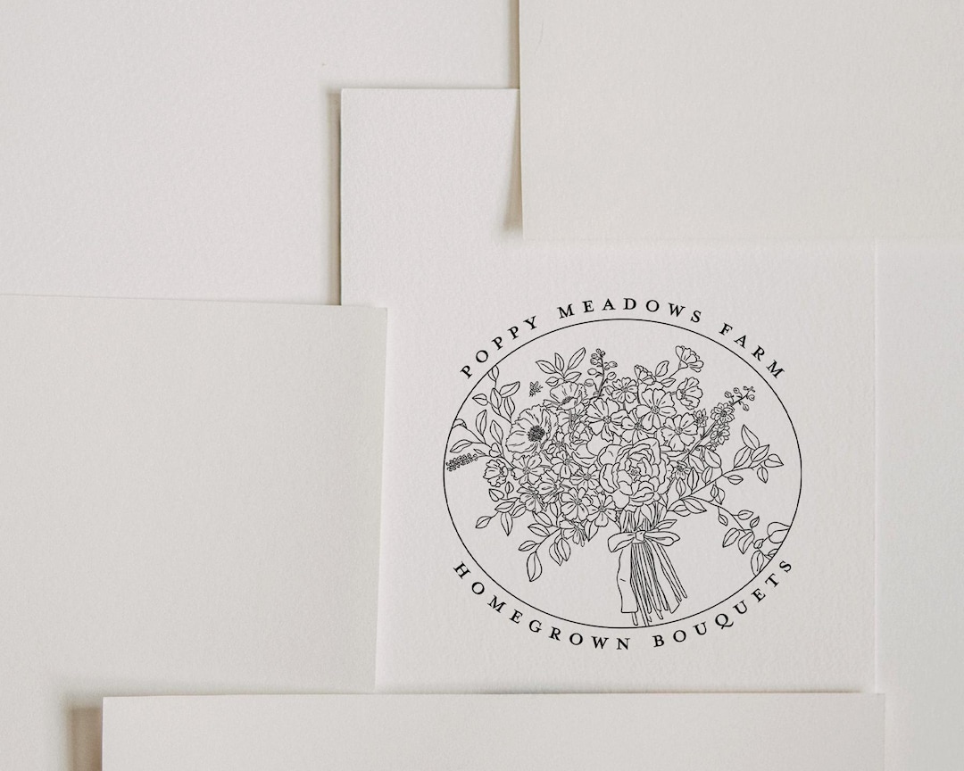 Floral Bouquet Stamp, Oval With Flowers, Cut Flowers Stamp, Wildflower ...