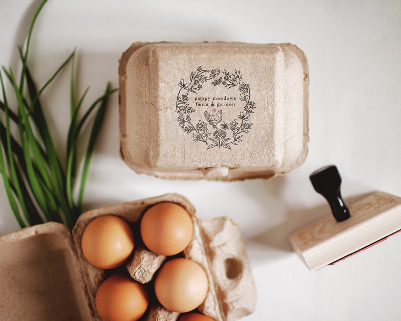 Botanical Series, Custom Egg Stamp, Fresh Eggs, Florals and Hen Stamp ...
