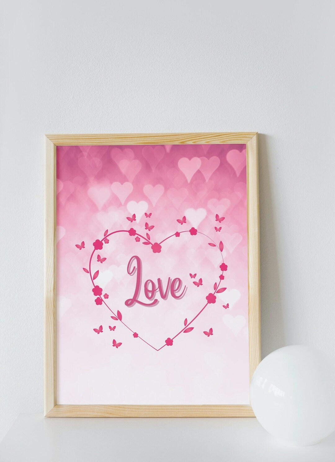 Pink Heart Wall Art, Love Heart Print, Heart Home Decor, Pink Love ...